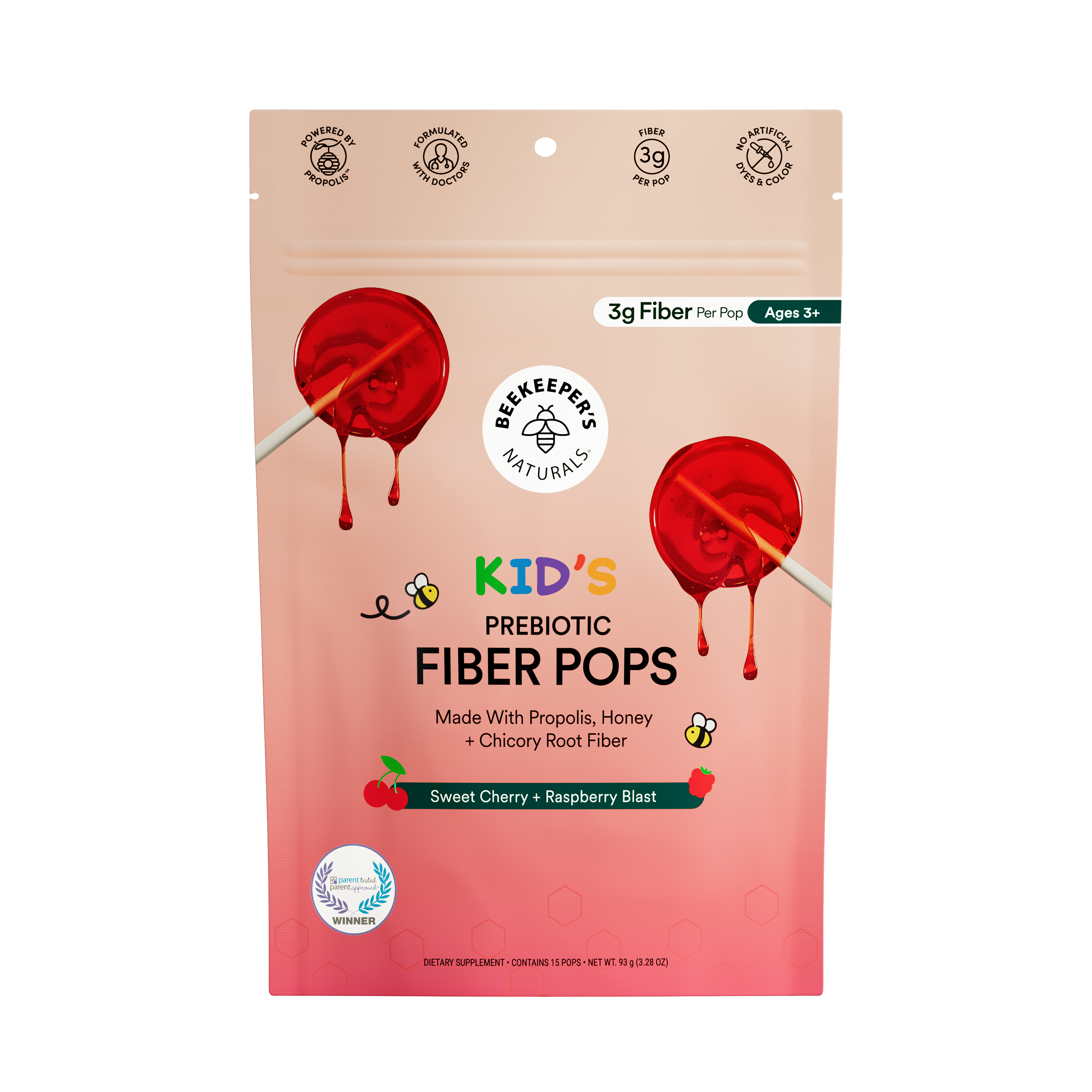 Beekeeper's Naturals Kid's Prebiotic Fiber Pops - Sweet Cherry ...