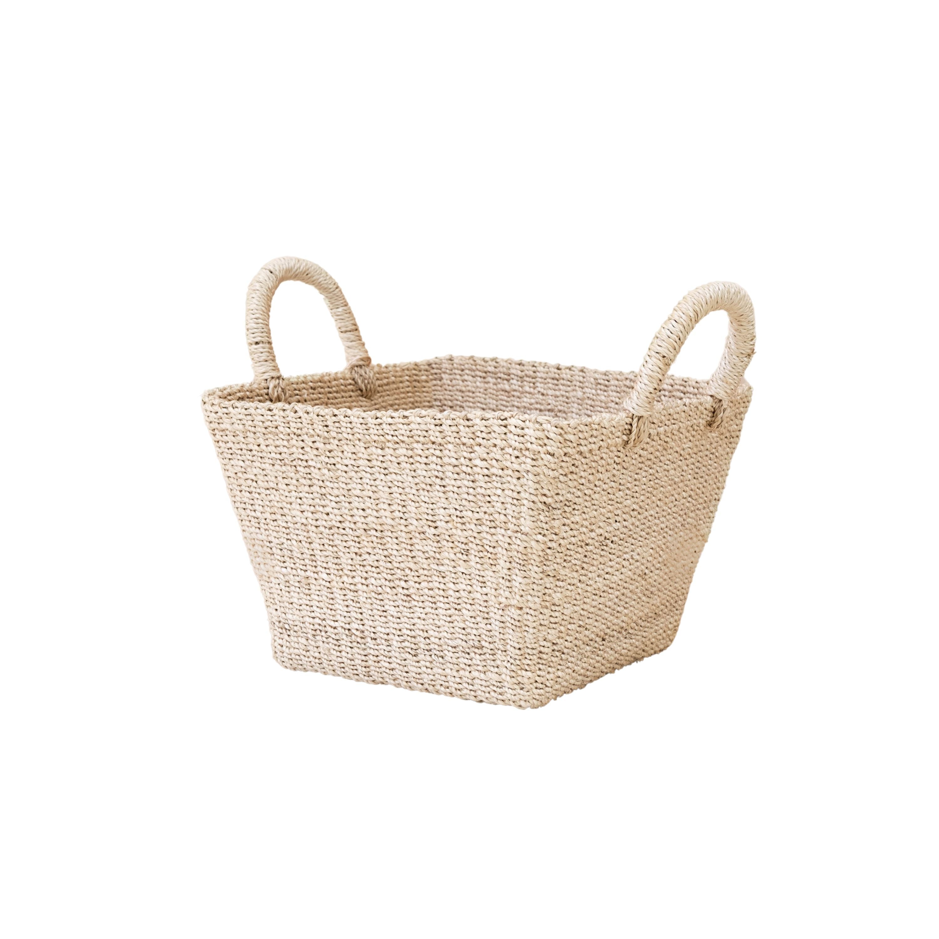 LIKHA Abaca Tapered Square Tabletop Basket with Handles - Natural ...