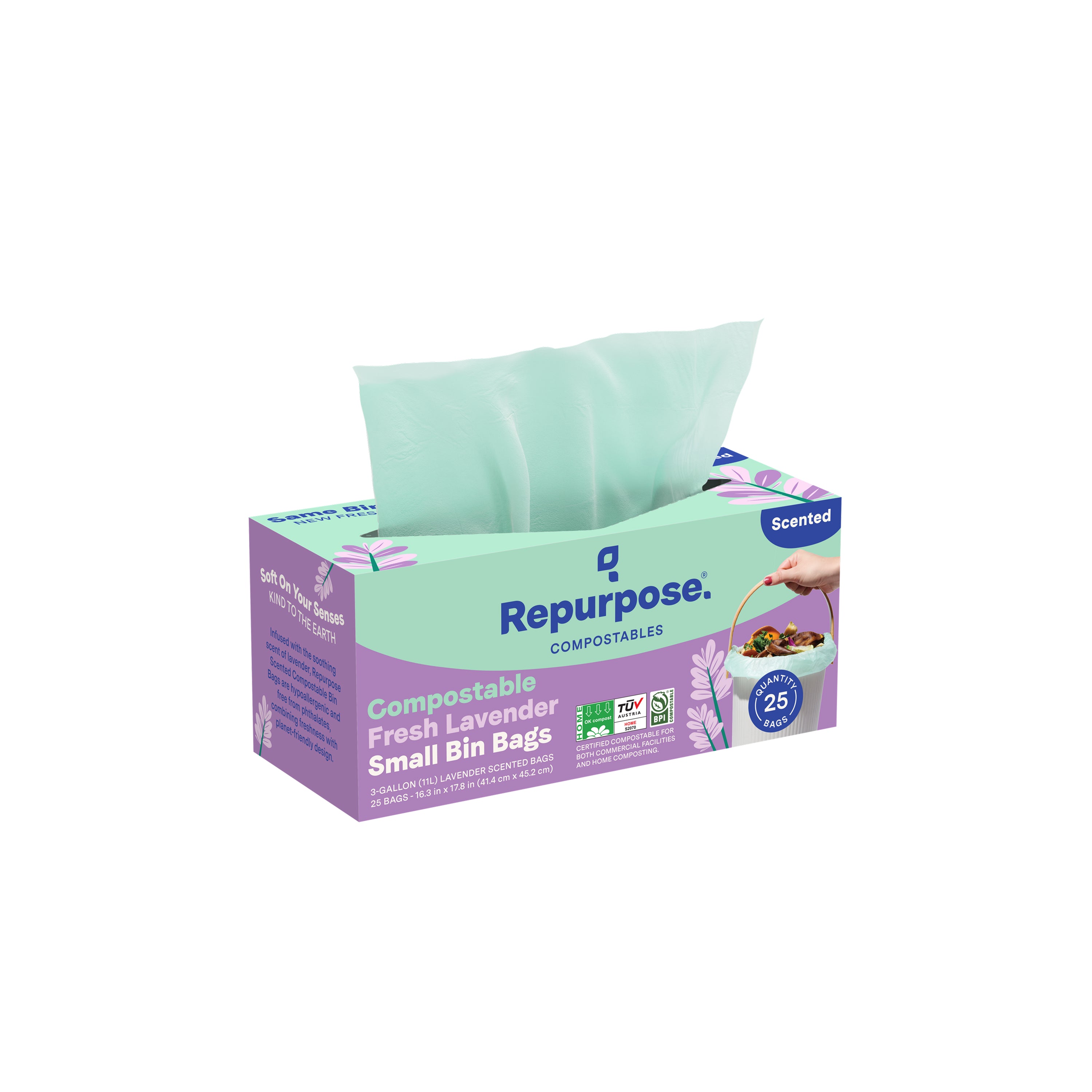 Repurpose Compostable Small Bin Bags, Lavender Scented - 50 count ...